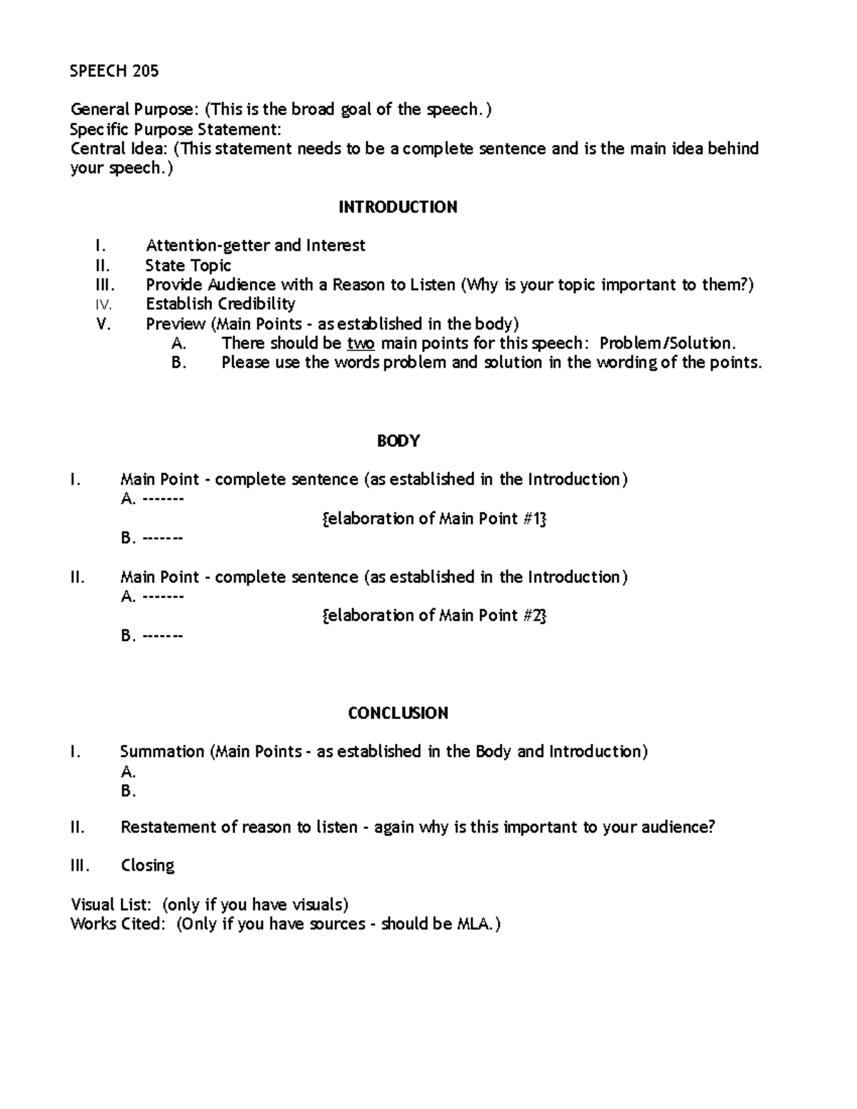 Stock Outline No 3 Persuasive - SPEECH 205 General Purpose: (This is ...