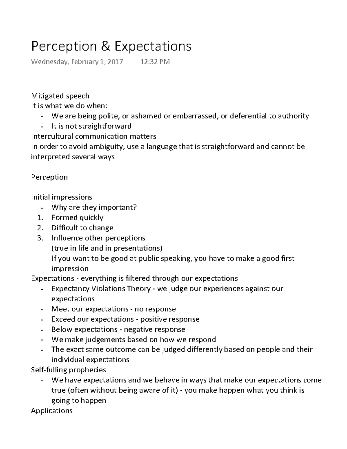 Perception & Expectations - Perception & Expectations Wednesday ...