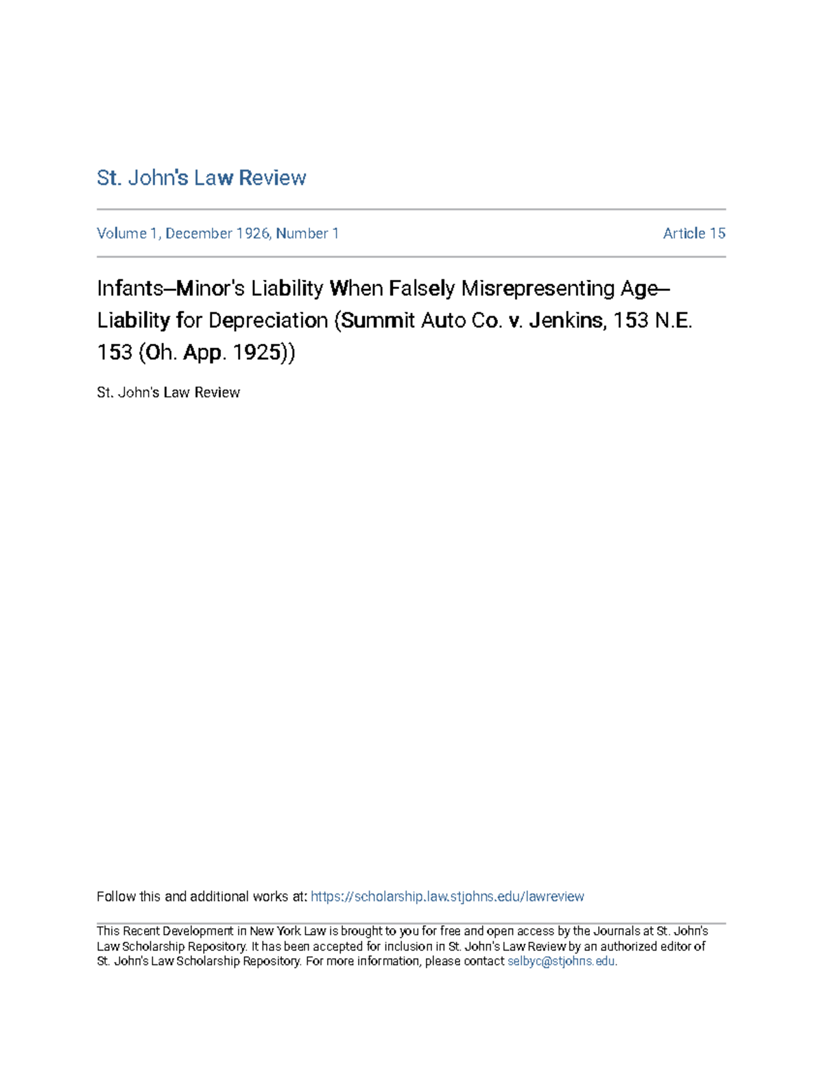 Infants-Minors Liability When Falsely Misrepresenting Age-Liab - St ...
