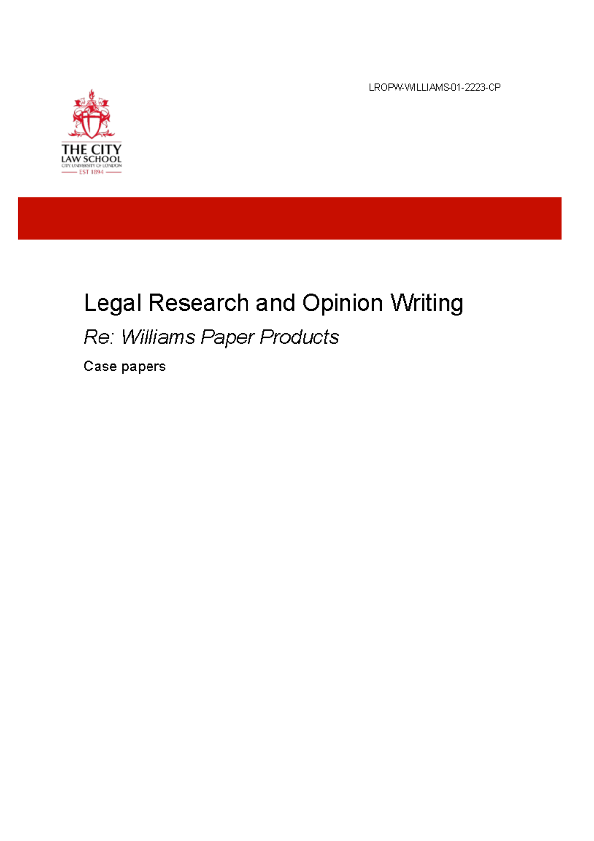 Case papers for Williams Paper Products - Legal Research and Opinion ...