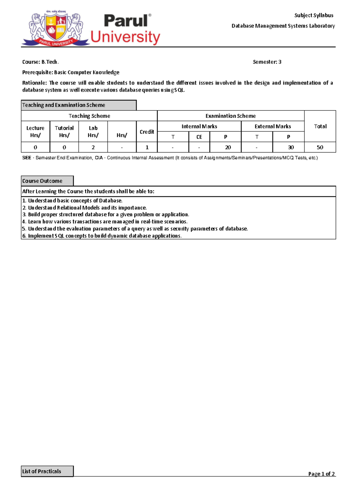 Database Management Systems Lab - Database Management Systems Laboratory Course: B. Semester: 3 ...
