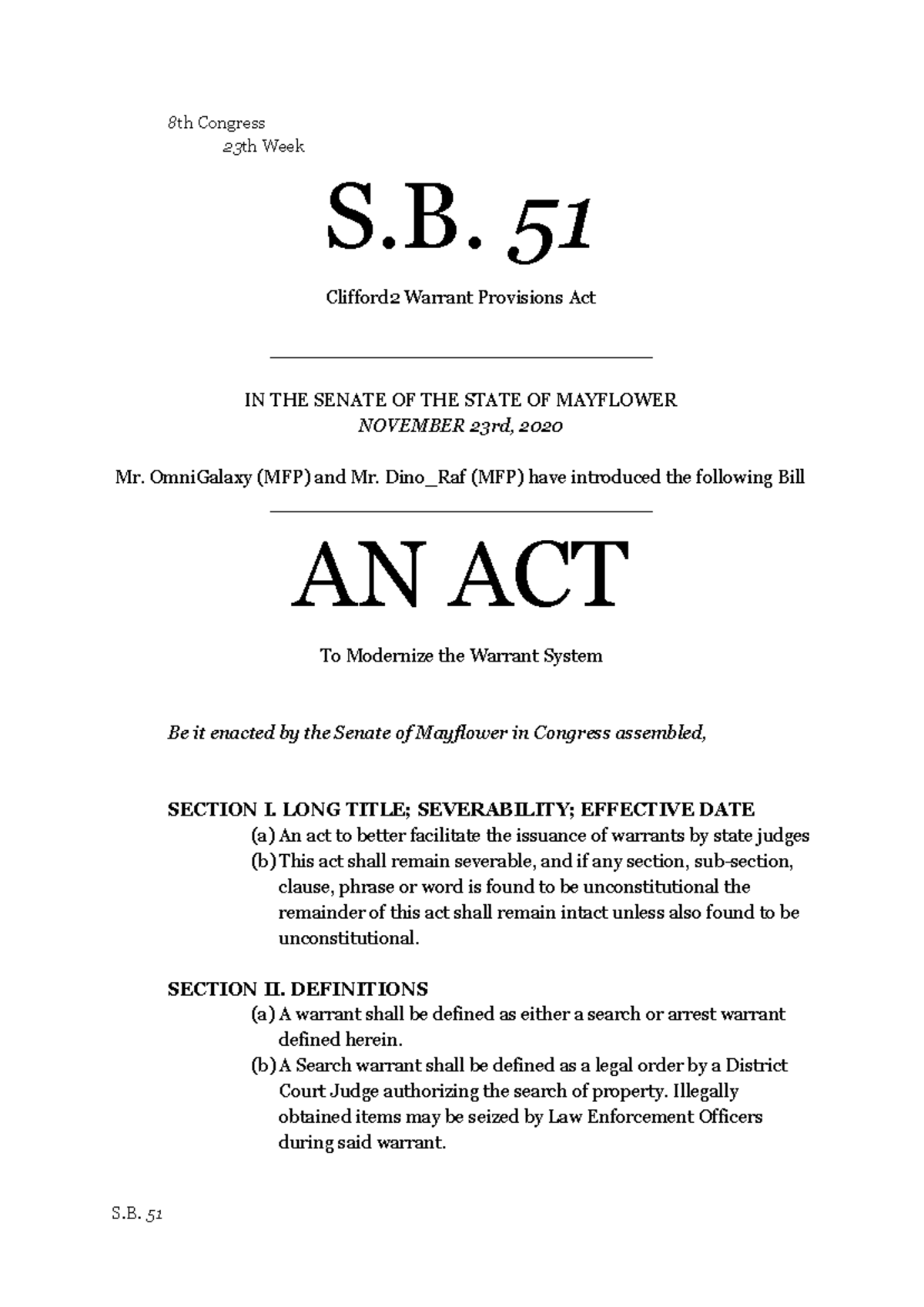Warrant Act - General notes for institute. - 8 th Congress 23 th Week S ...