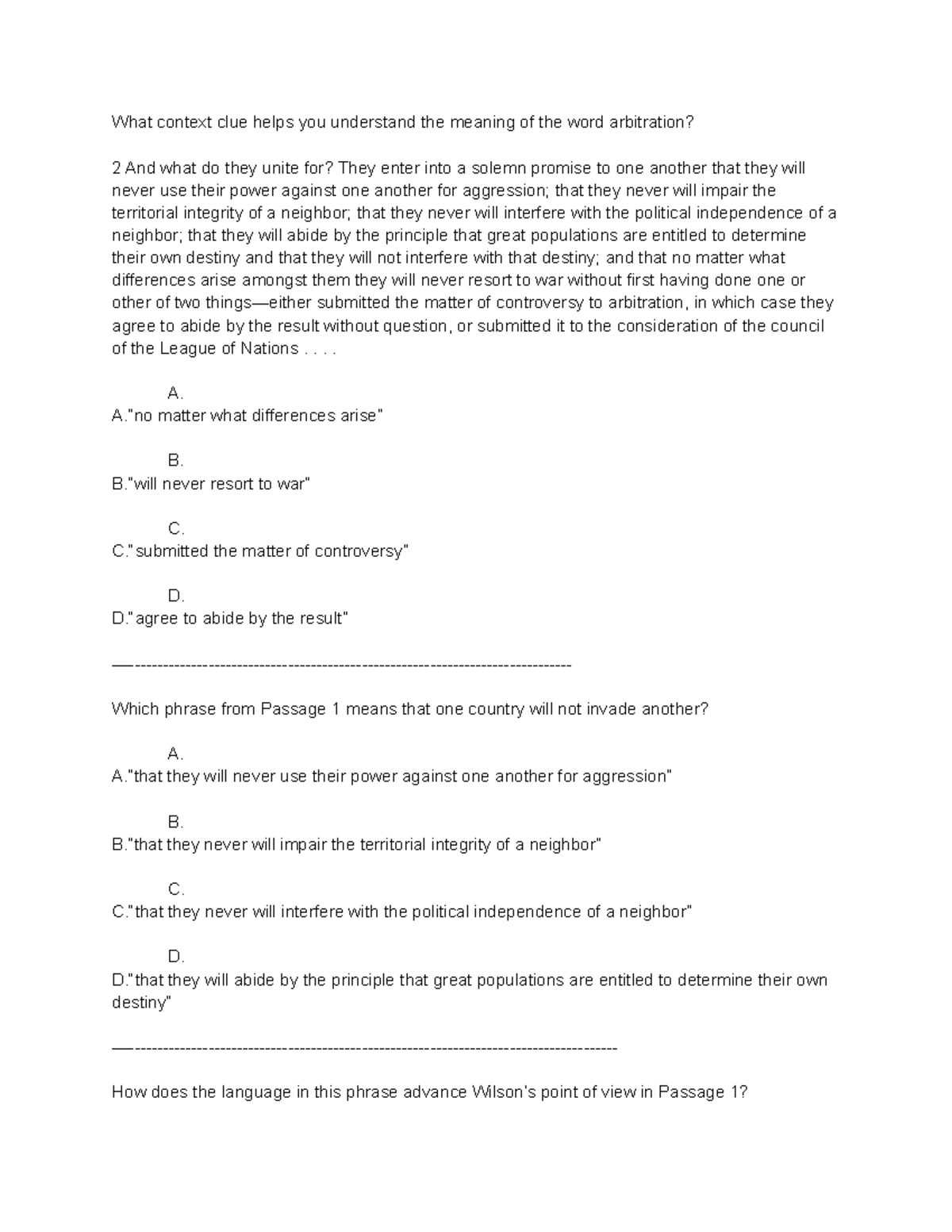 Questions 1 - 11 Reading Informational Form A - What context clue helps ...