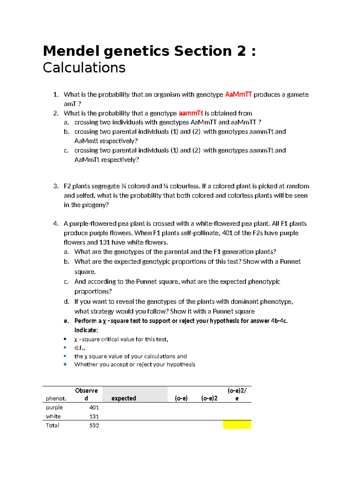 Mendel-calculations - TUTORIAL - Mendel genetics Section 2 ...