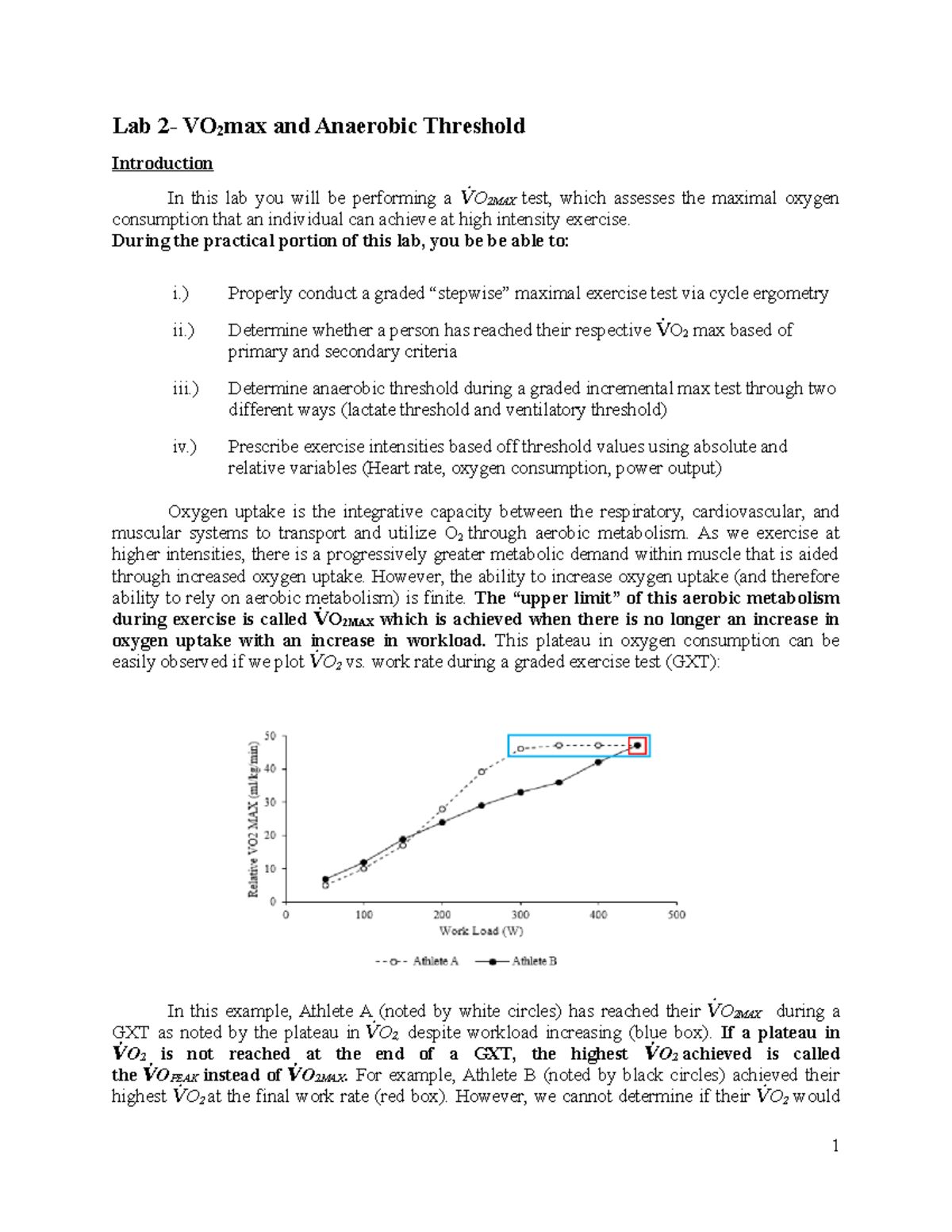 Lab Manual and Group Assignment - Lab 2 Vo2max and Anaerobic Threshold ...