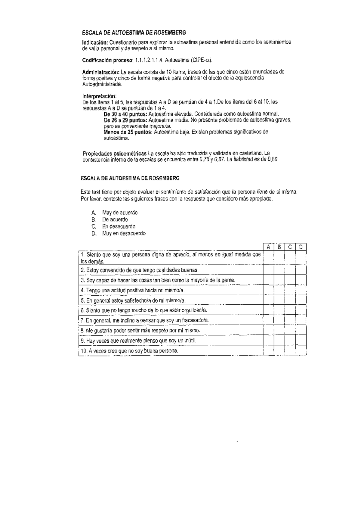 Escala Rosenberg - Test para medir el autoestima en adolescentes, desde ...
