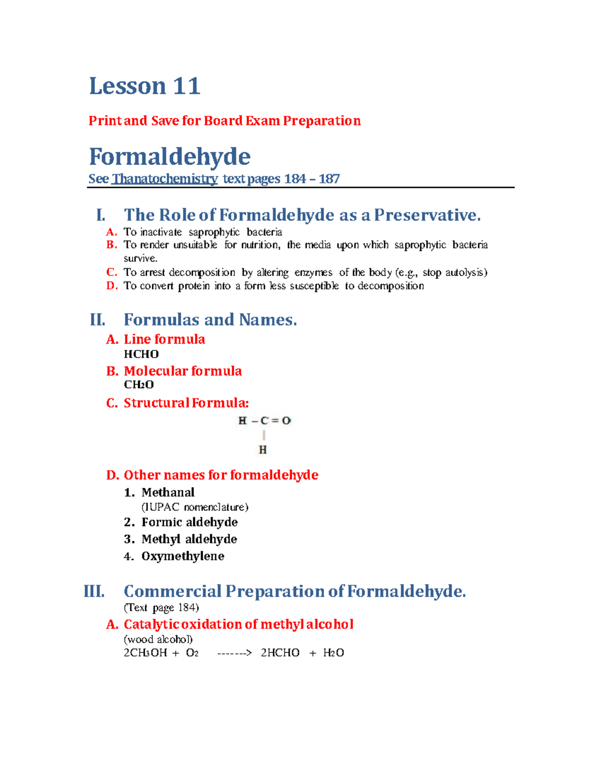 Lesson 11 Formaldehyde formatted - Lesson 11 Print and Save for Board ...