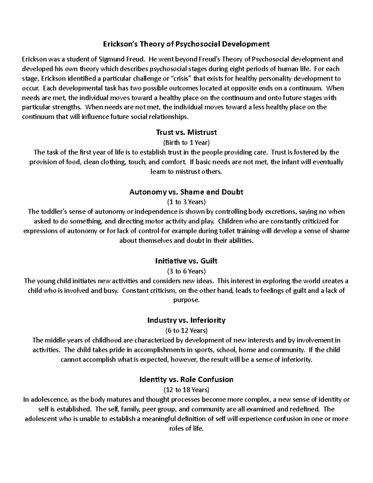 Erickson Psychosocial Stages - Erickson’s Theory of Psychosocial ...