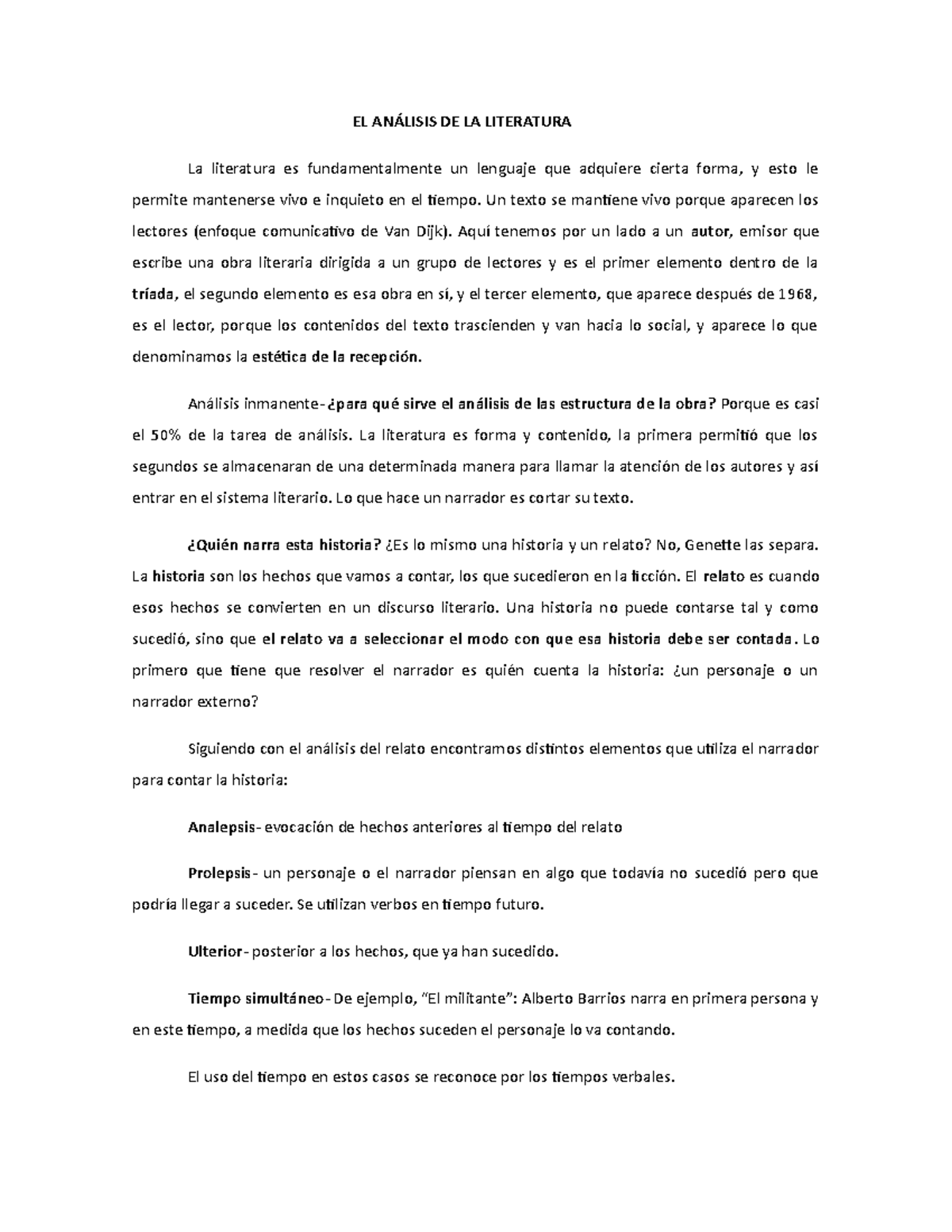 EL Análisis DE LA Literatura - EL ANÁLISIS DE LA LITERATURA La ...