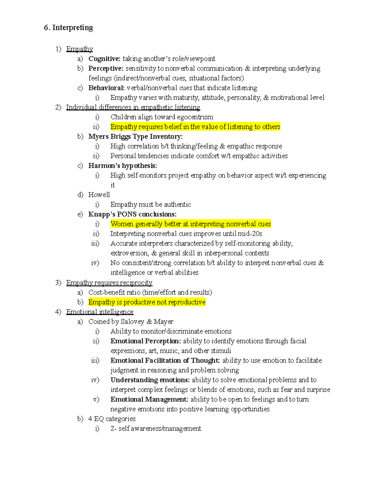Ch 6. Interpreting - chapter 6 notes - 6. Interpreting Empathy a ...
