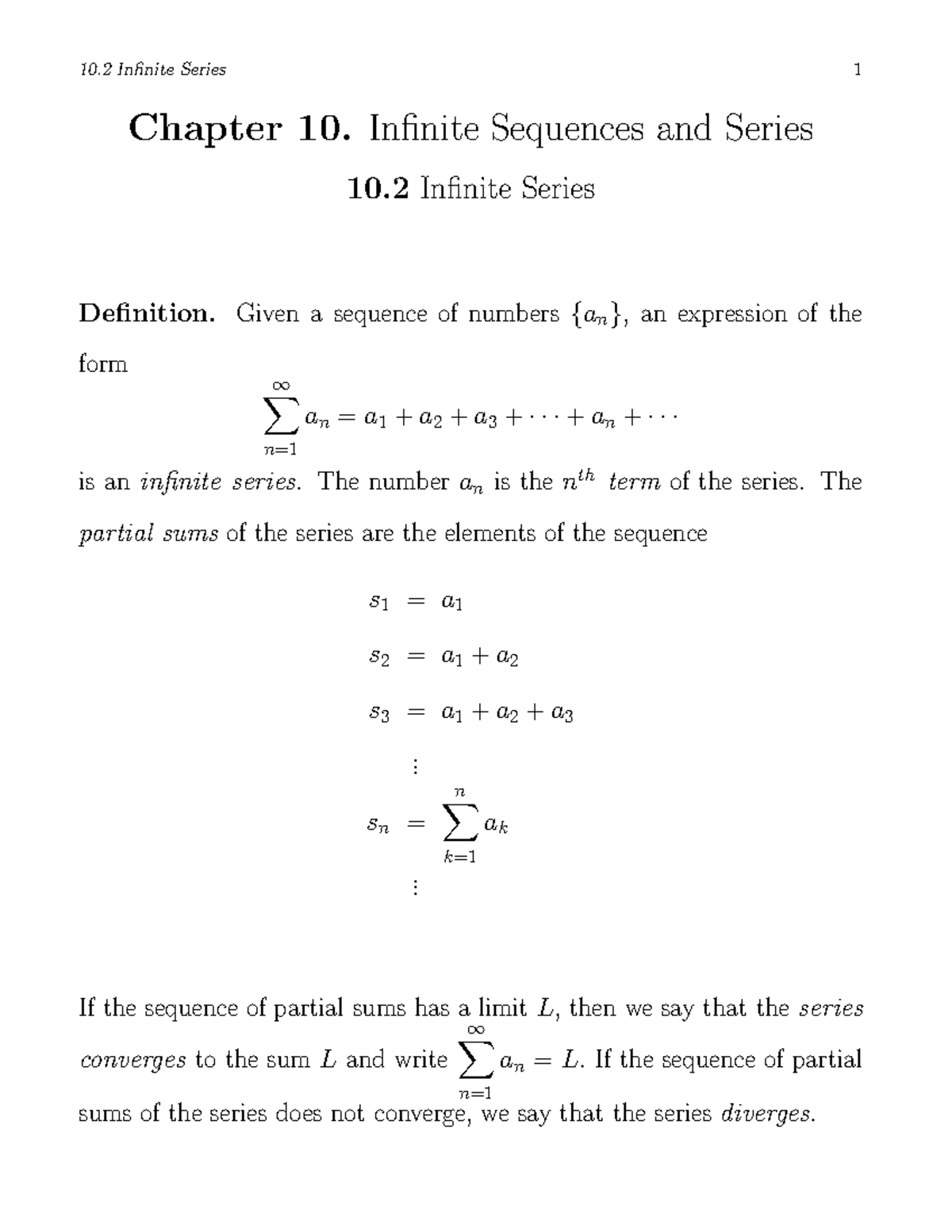 Infinite Series - Chapter 10. Infinite Sequences and Series 10 Infinite ...