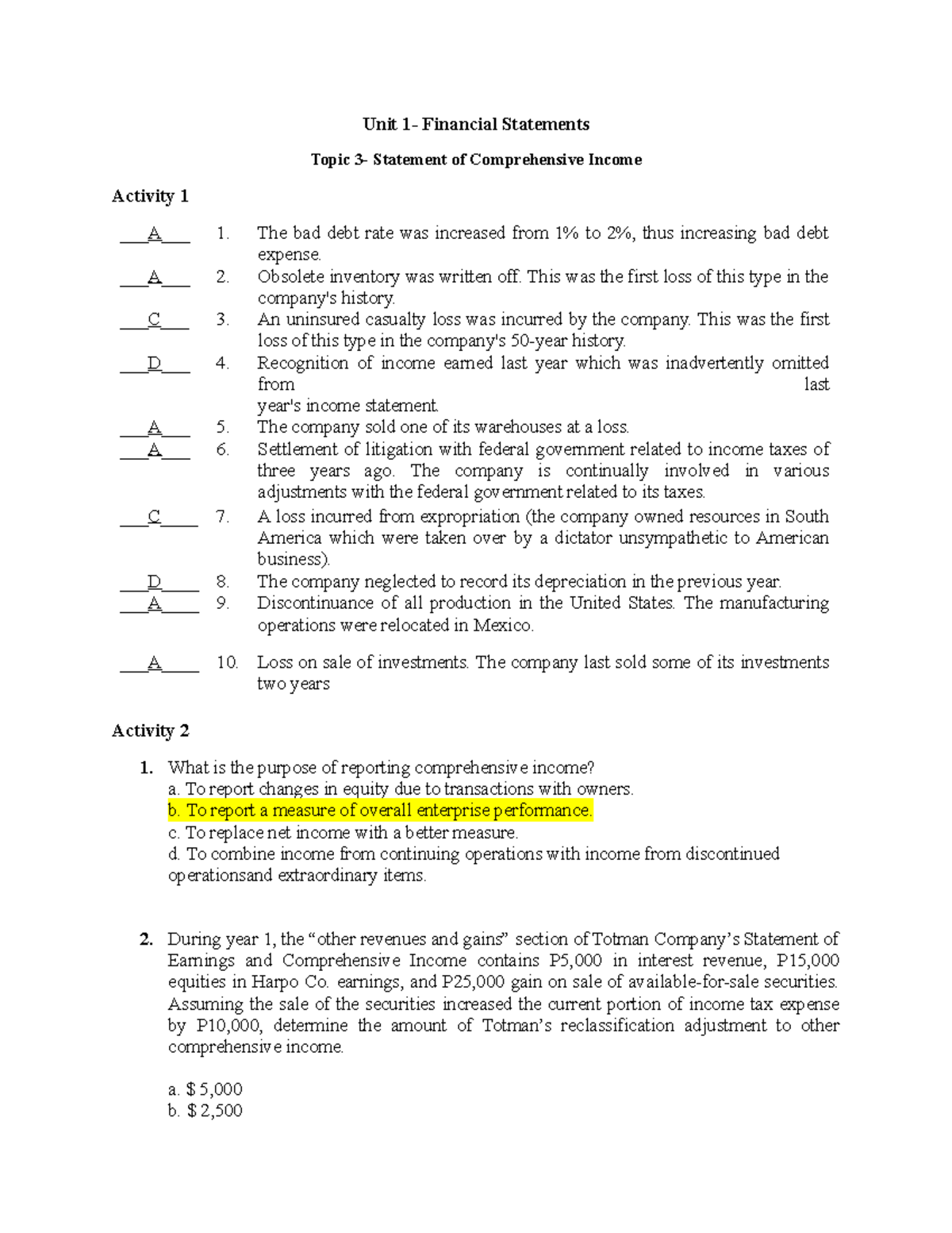 Unit1 Statement of Comprehensive income - Unit 1- Financial Statements ...