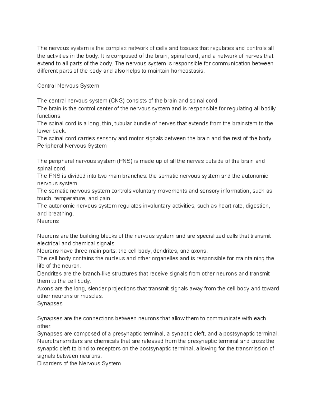 The Nervous System - The nervous system is the complex network of cells ...