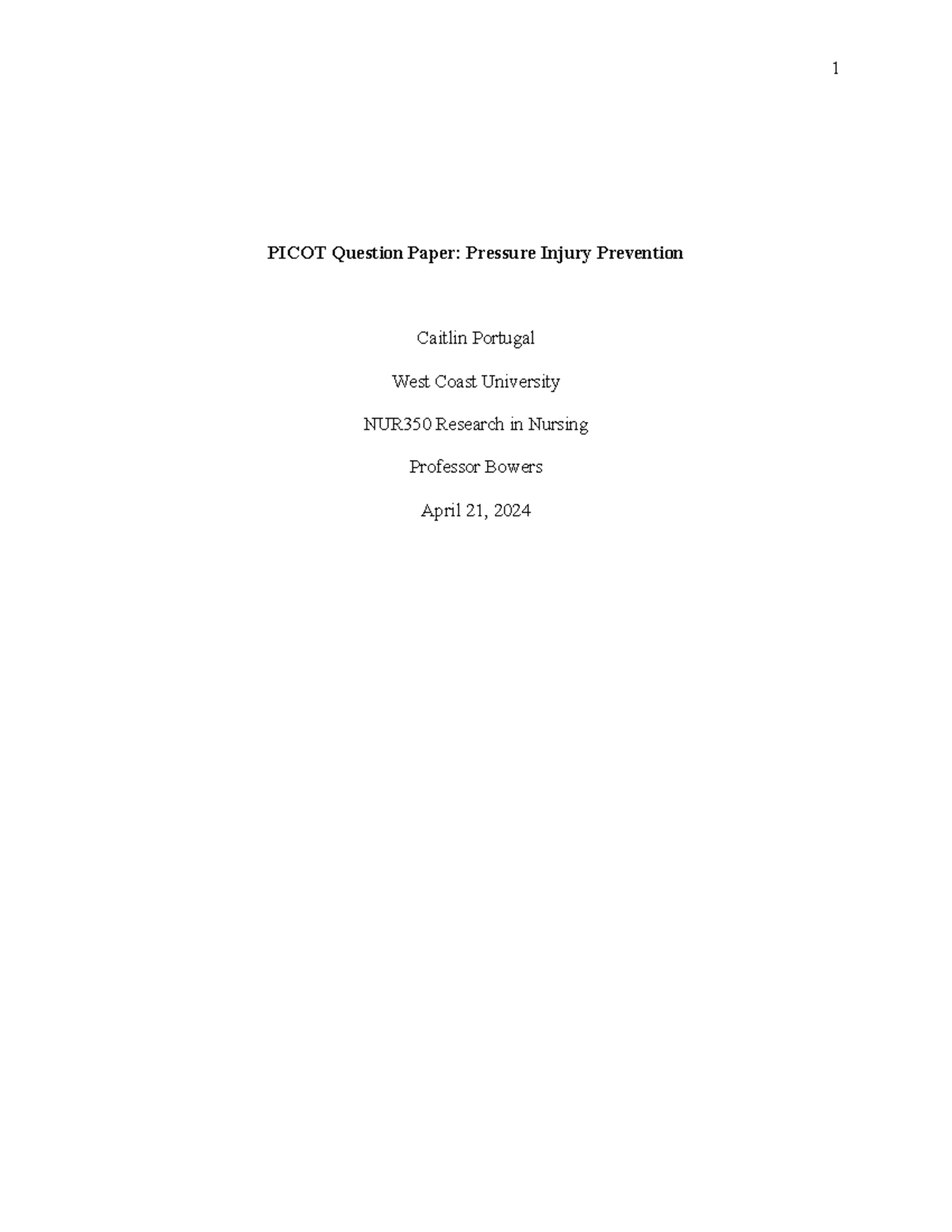 Picot Examplar Paper - PICOT Question Paper: Pressure Injury Prevention ...