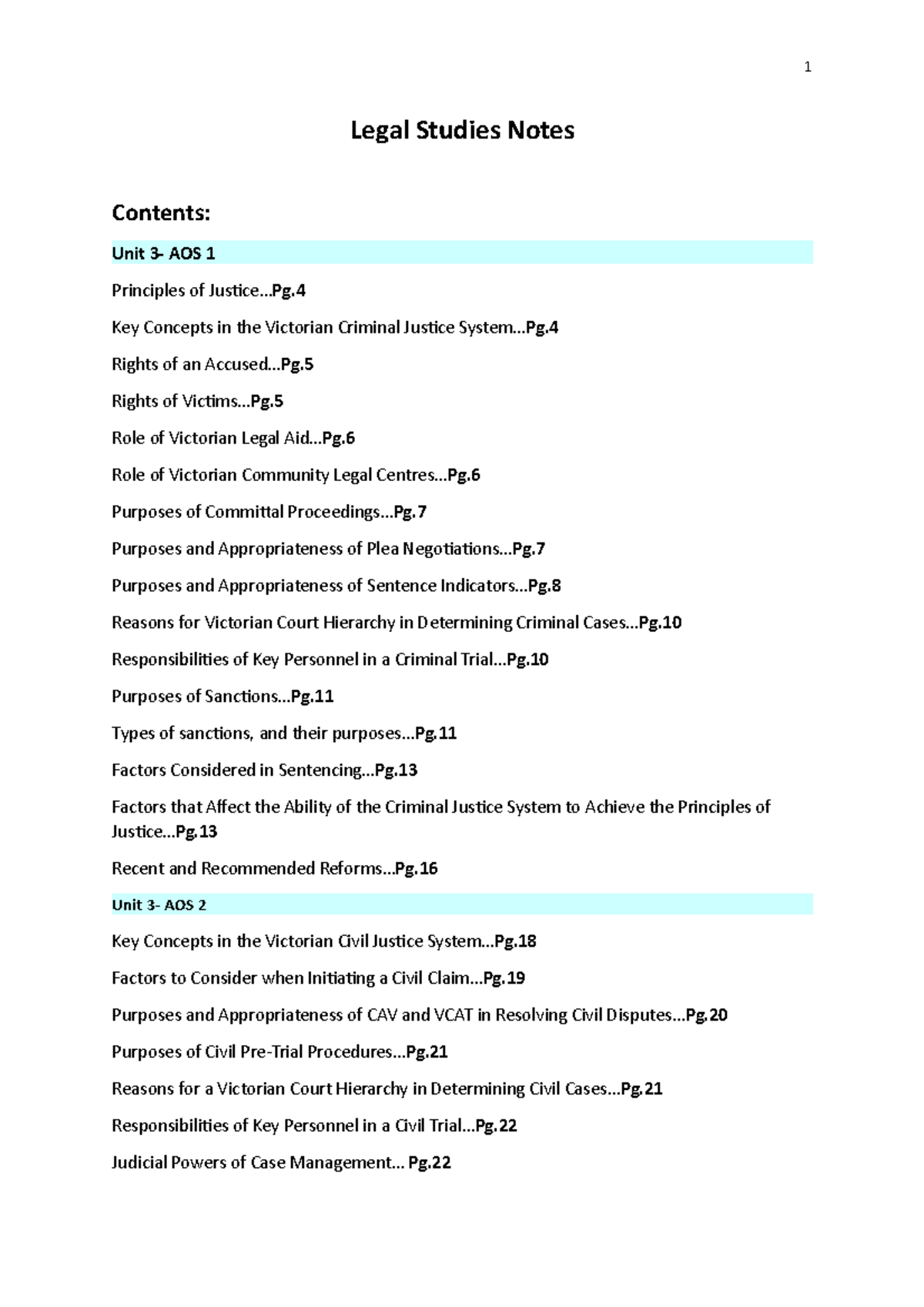 Legal Studies Notes - Legal Studies Notes Unit 3- AOS Contents ...