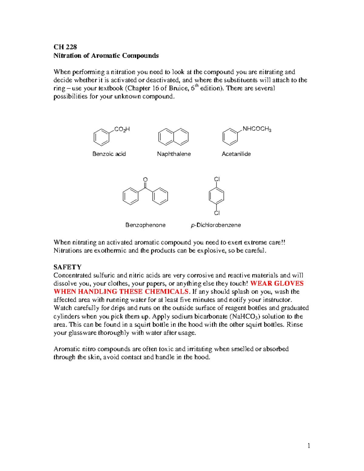 Chemistry Lab report - 1 CH 228 Nitration of Aromatic Compounds When ...