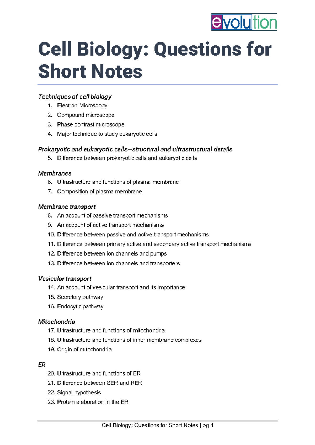 Cell Biology-Practice Questions - Cell Biology: Questions for Short ...