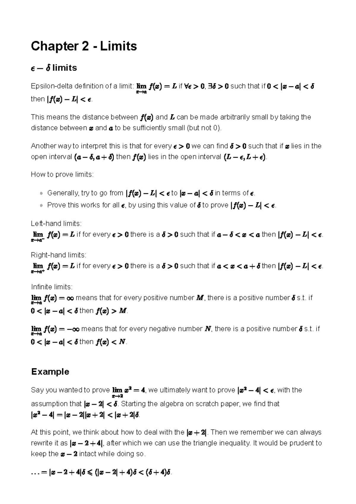 Chapter 2 - Limits - Chapter 2 - Limits ε − δ limits Epsilon-delta ...