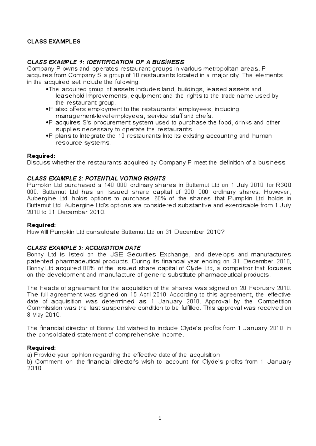 Class Examples PDF - CLASS EXAMPLES CLASS EXAMPLE 1: IDENTIFICATION OF ...