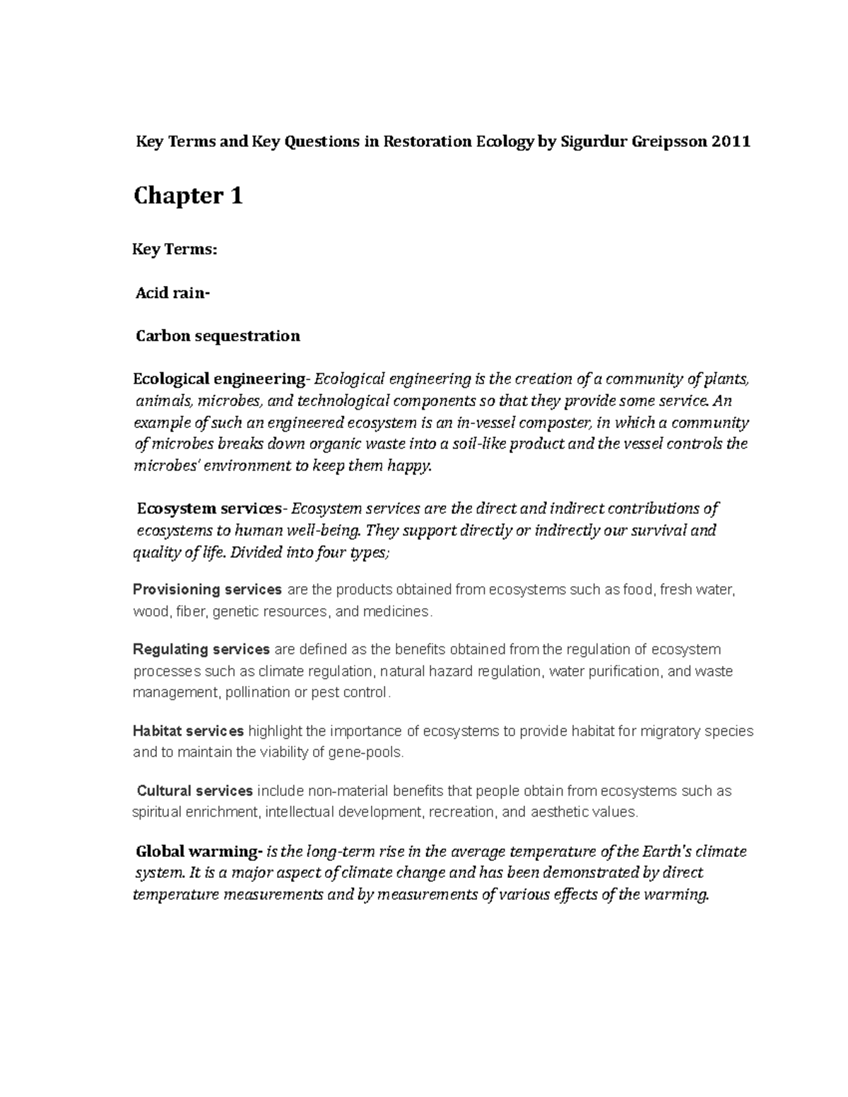 Key Terms and Key Questions in Restoration Ecology - An example of such ...