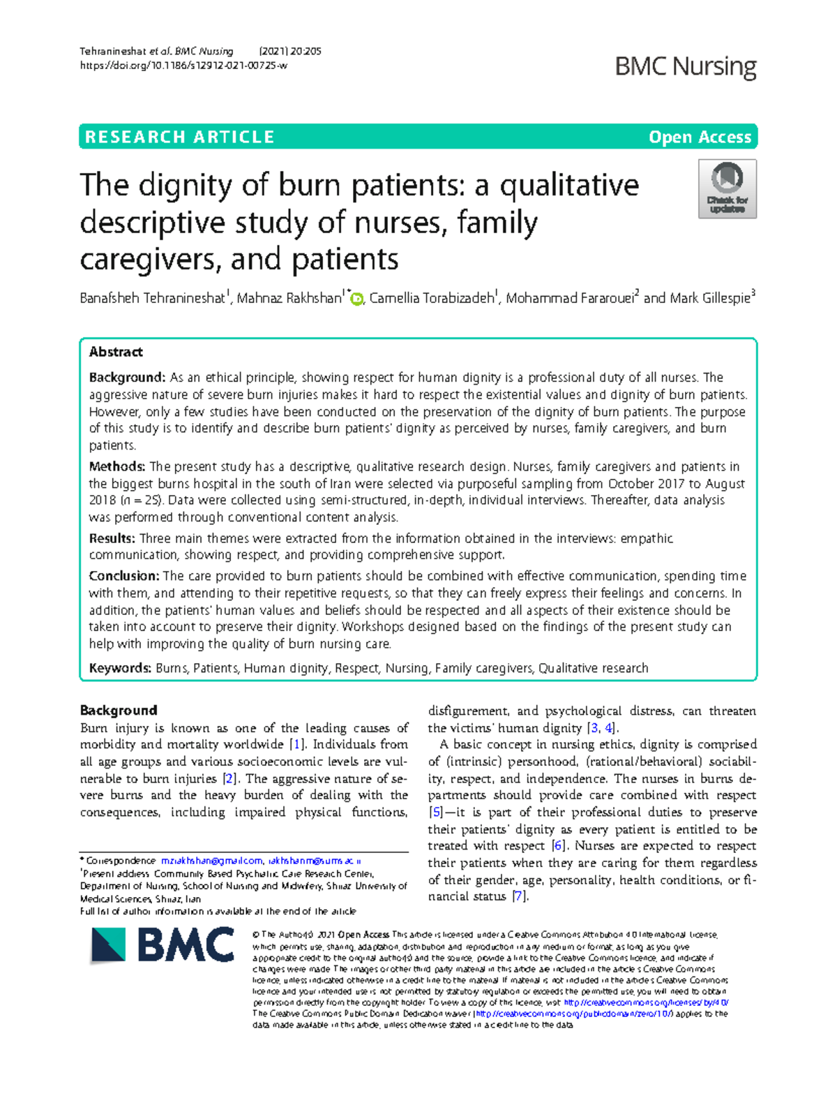 The dignity of burn patients - R E S E A R C H A R T I C L E Open ...