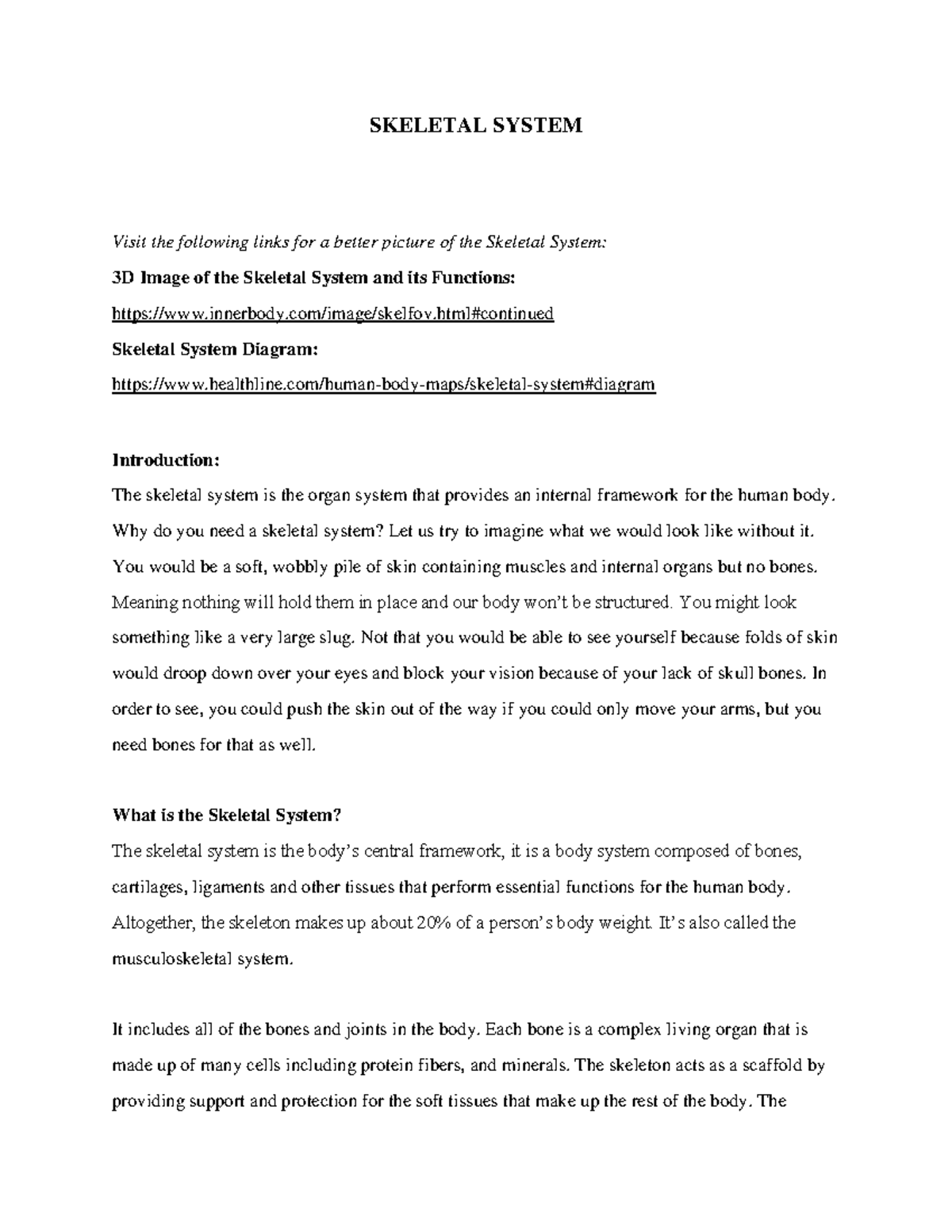 Skeletal System - Module - SKELETAL SYSTEM Visit the following links ...