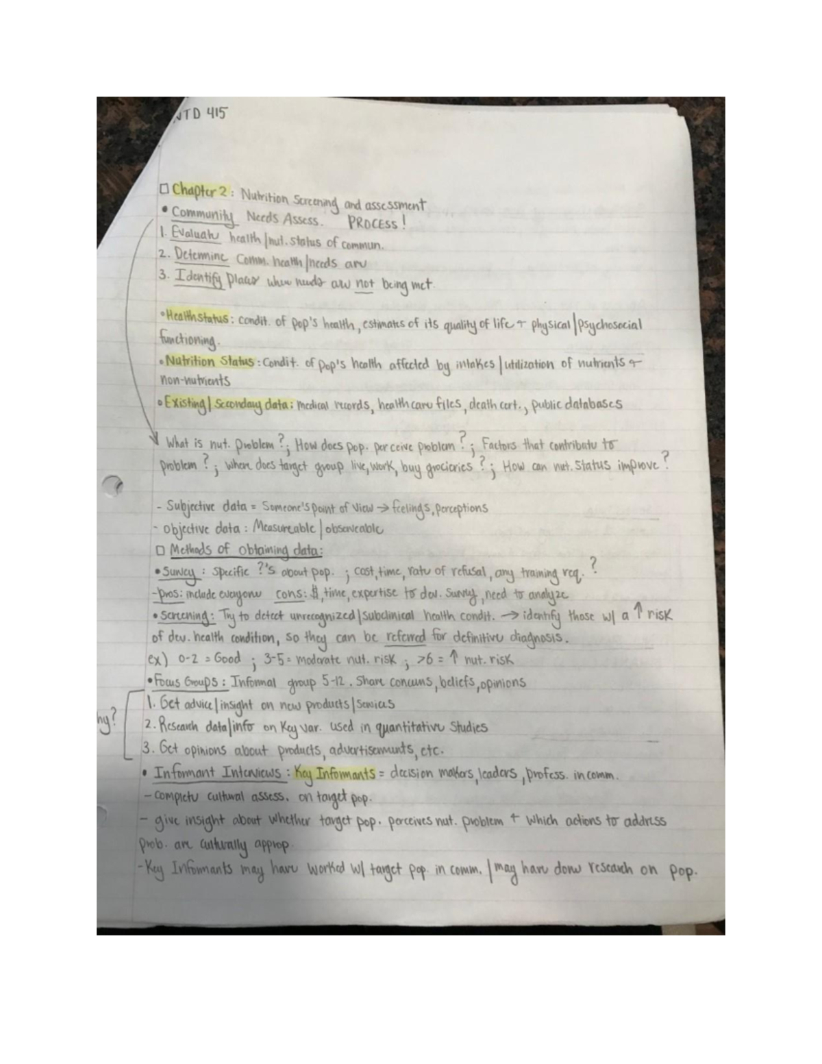 NTD 415 Chapter 2 Written Notes - Studocu