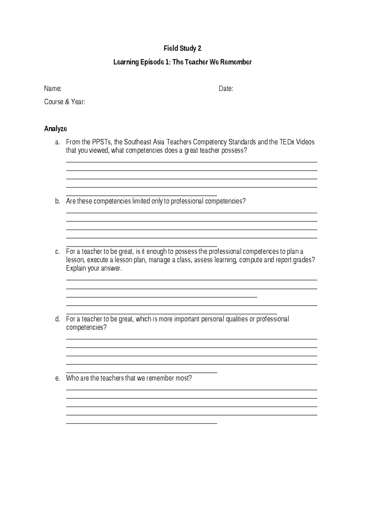 FS2 Learning Episode 12 - Field Study 2 Learning Episode 1: The Teacher ...