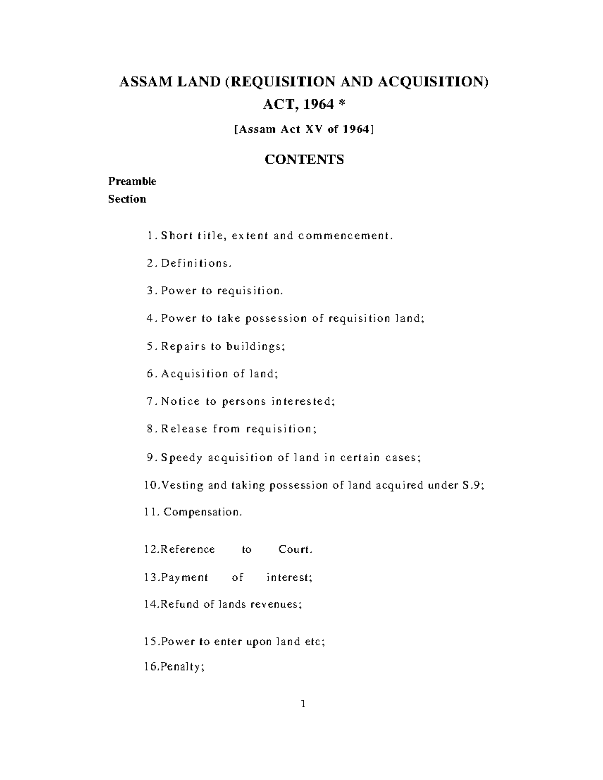 Assam Land (Requisition and Acquisition) Act 1964 - ASSAM LAND ...