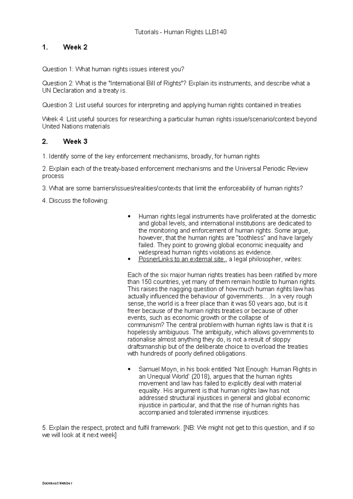 Tutorials - Week 2 Question 1: What human rights issues interest you ...