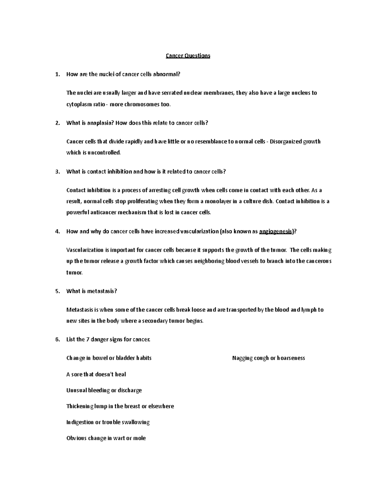 Cancer notes - Questions - **Cancer Questions How are the nuclei of ...