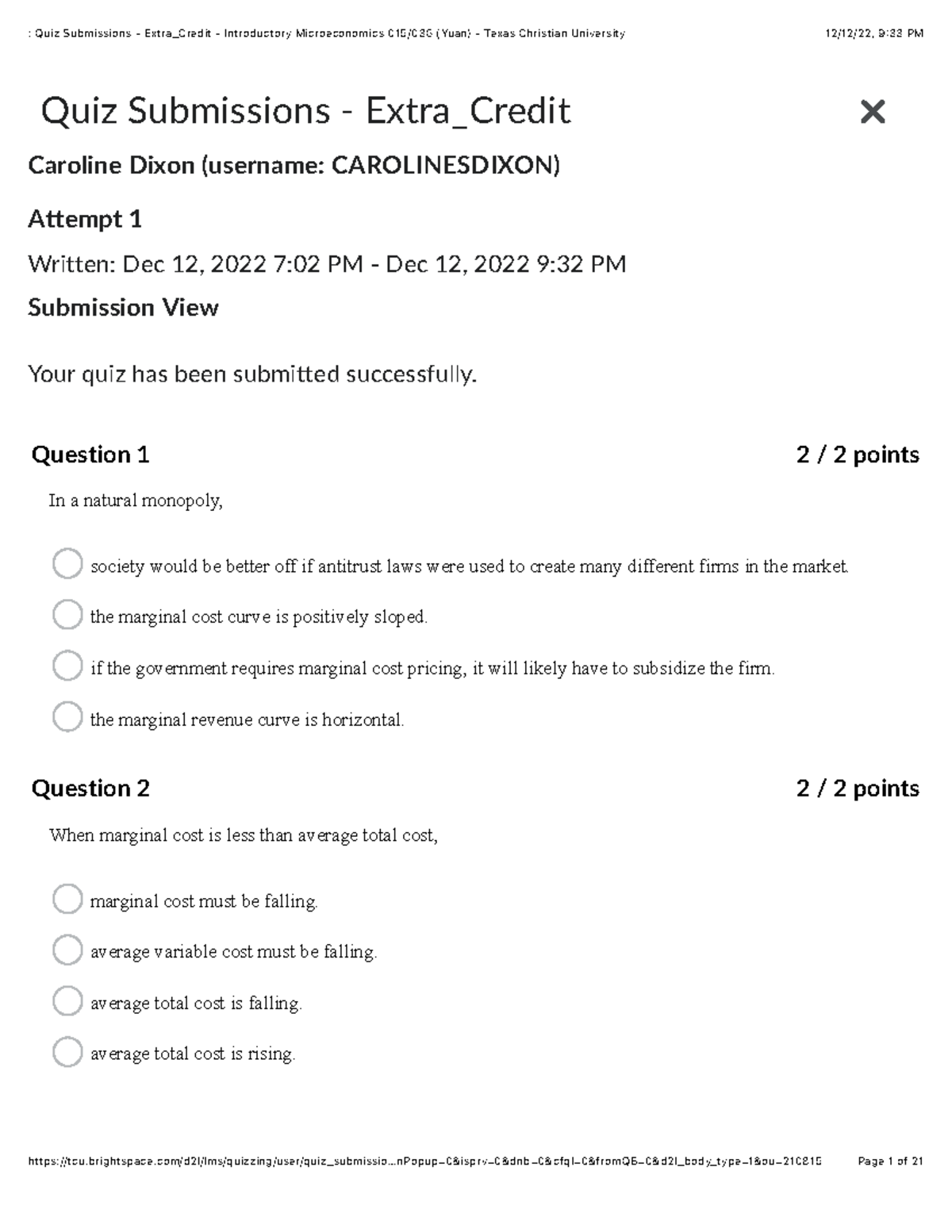 Microeconomics Final Extra Credit w/ Answers - - Studocu