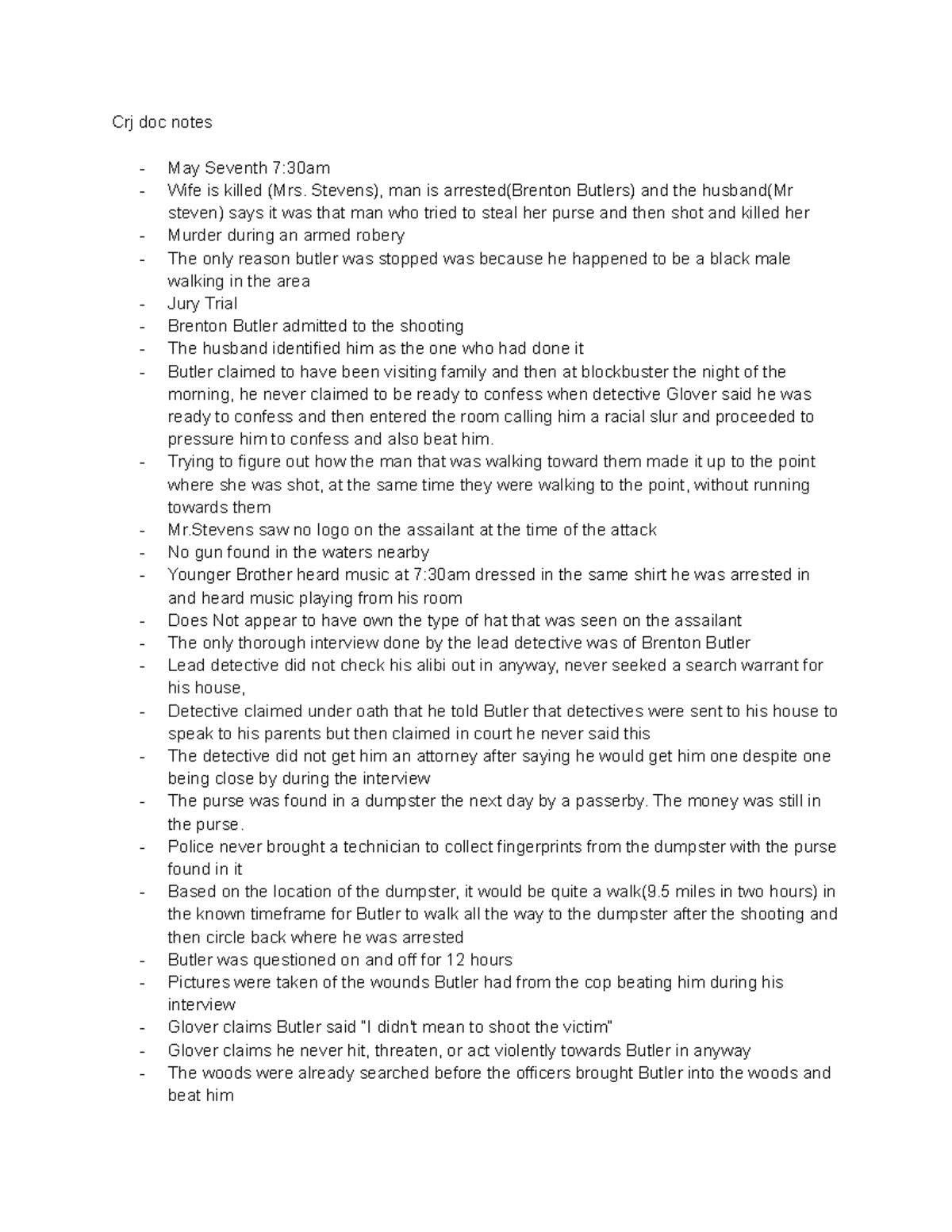 Murder on a Sunday Morning - Crj doc notes May Seventh 7:30am Wife is ...