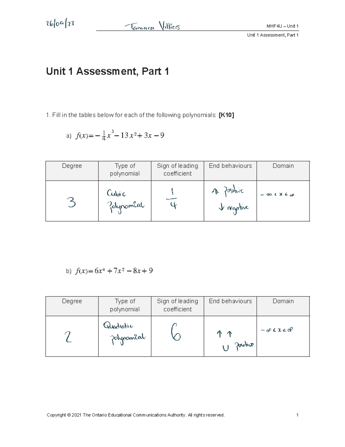 MHF4UV Unit 1 assessment(Tamara Villiers) (1) - Unit 1 Assessment, Part ...
