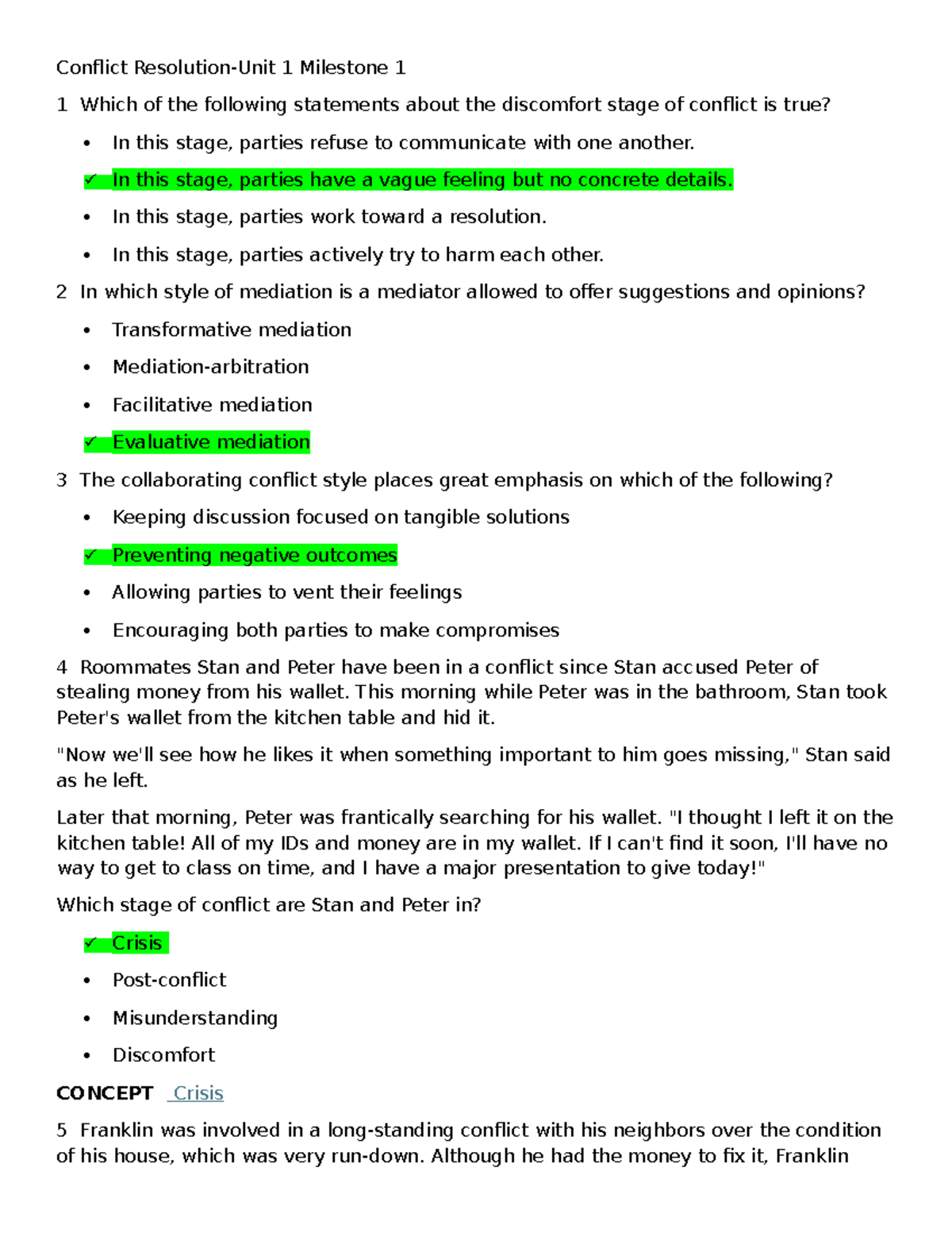 Conflict Resolution Unit 1 Milestone 1 - In this stage, parties have a ...