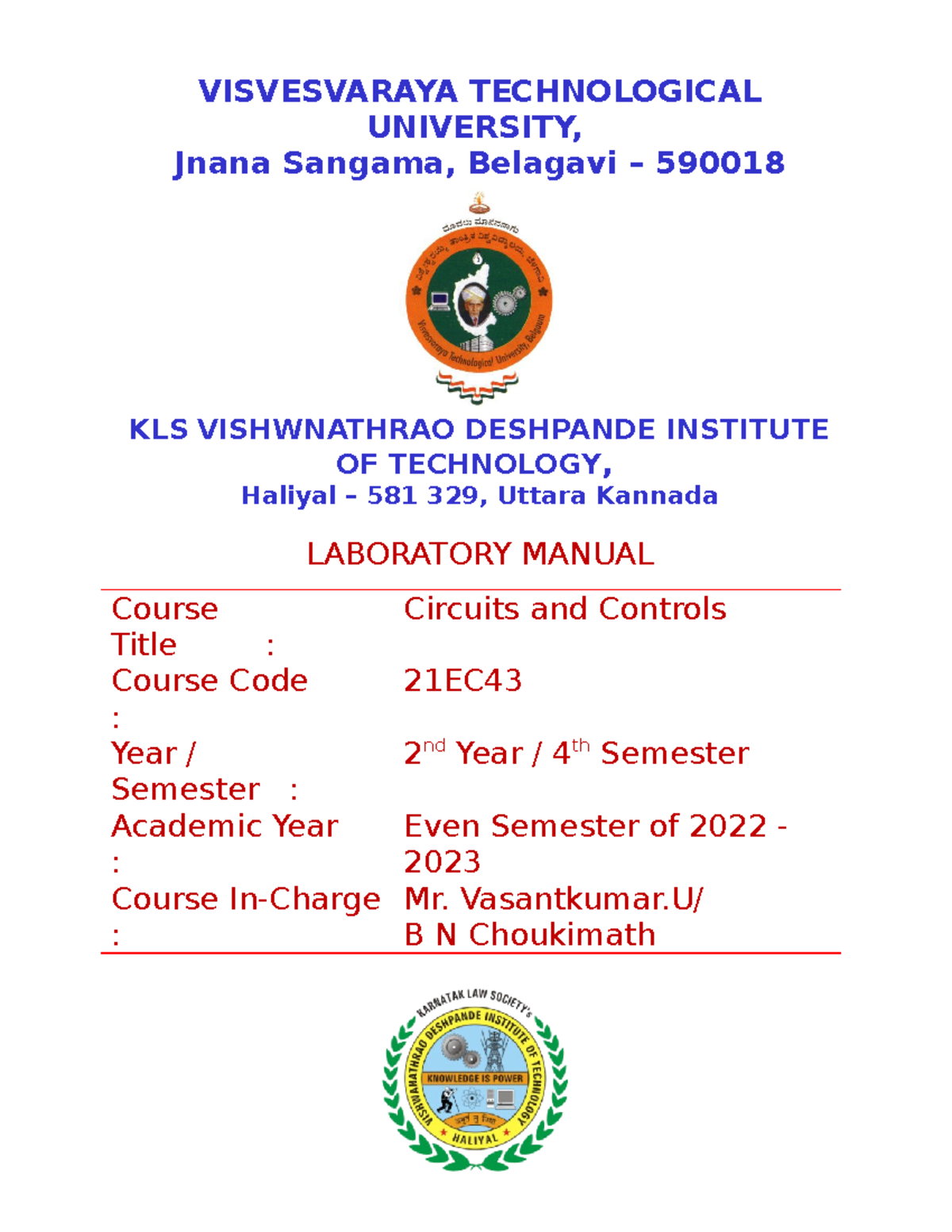 21EC43-1 - VISVESVARAYA TECHNOLOGICAL UNIVERSITY, Jnana Sangama ...