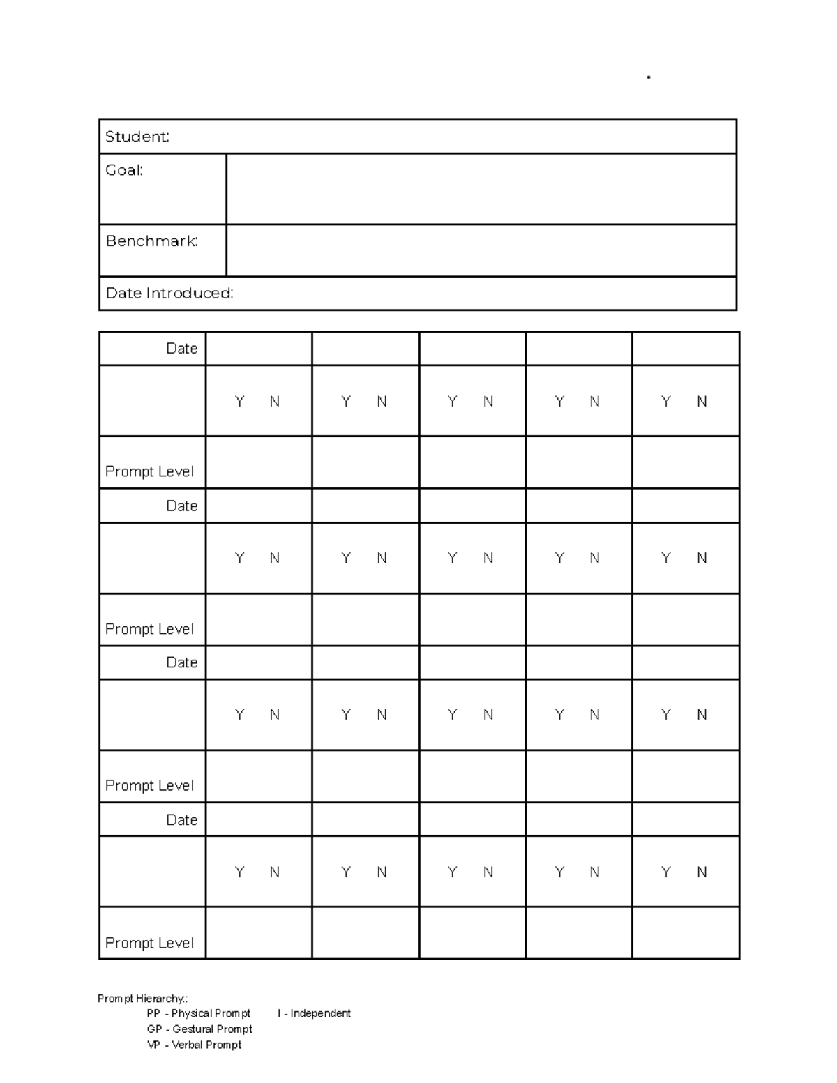 Data Sheetwith Prompt Hierarchy ABA-1 - PSYC1000 - Prompt Hierarchy ...