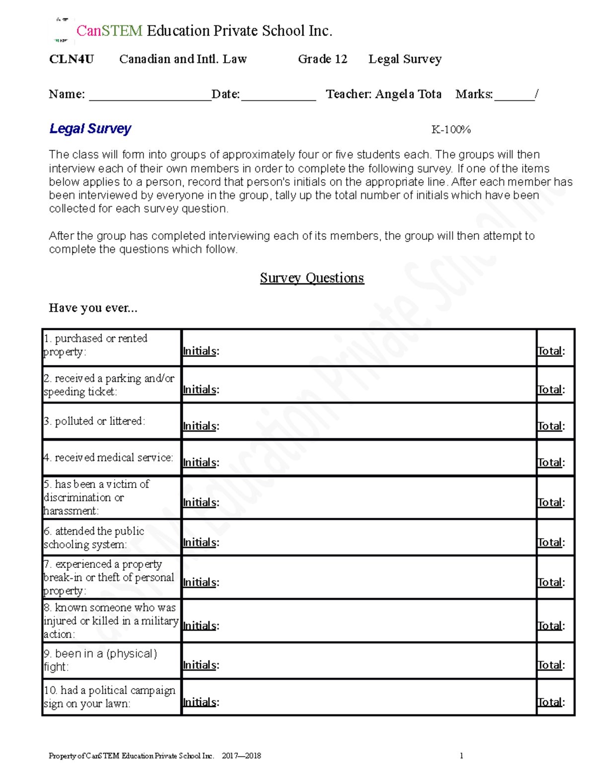 CLN4U Law - first day of class intro - CanSTEM Education Private School ...