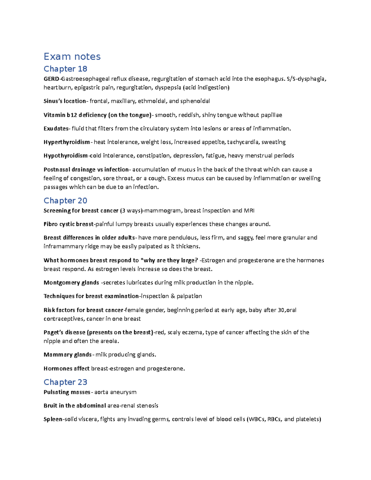 Health Assessment Exam 3notes - Exam notes Chapter 18 GERD ...