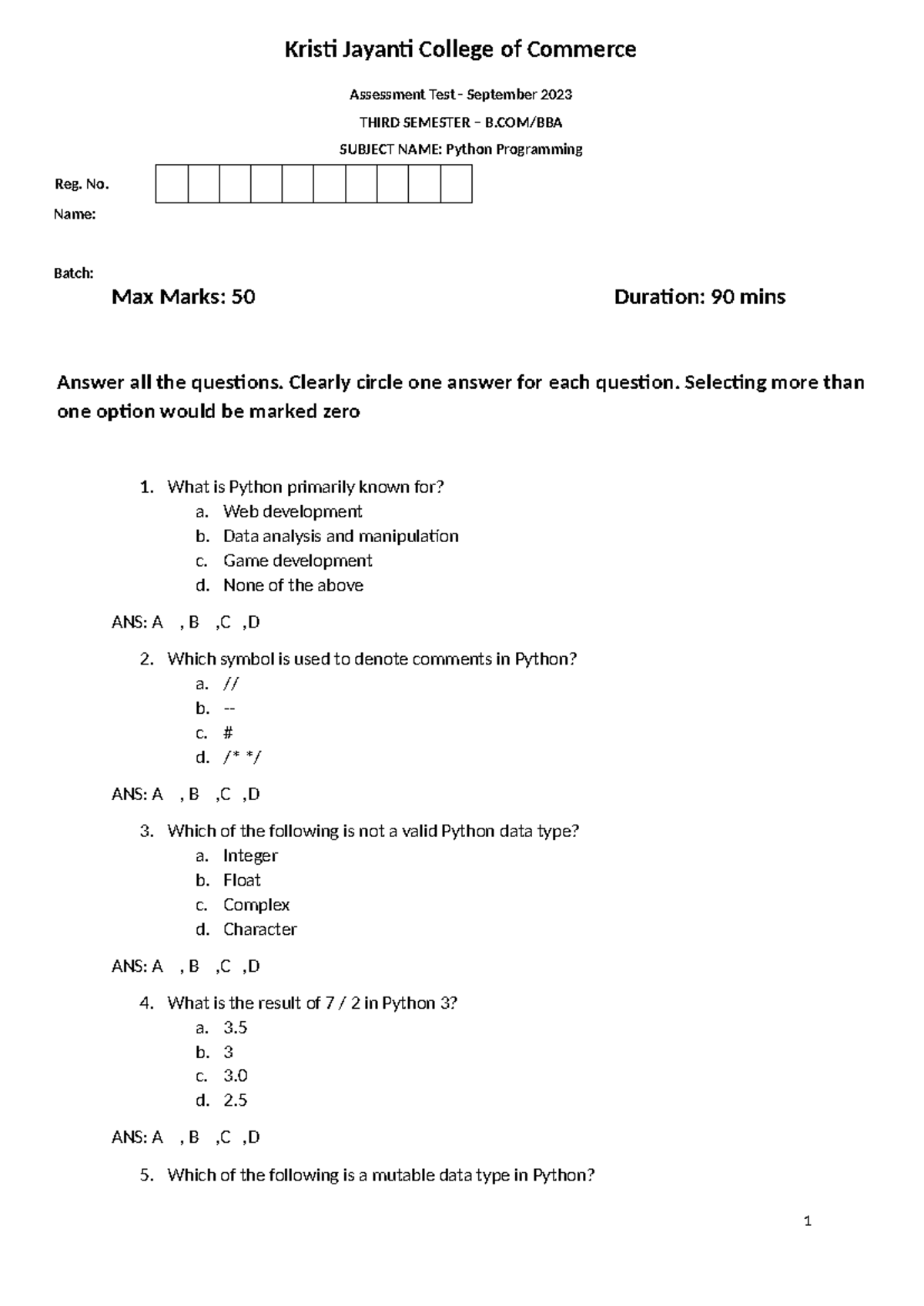 Python Assesment - Kristi Jayanti College of Commerce Assessment Test ...