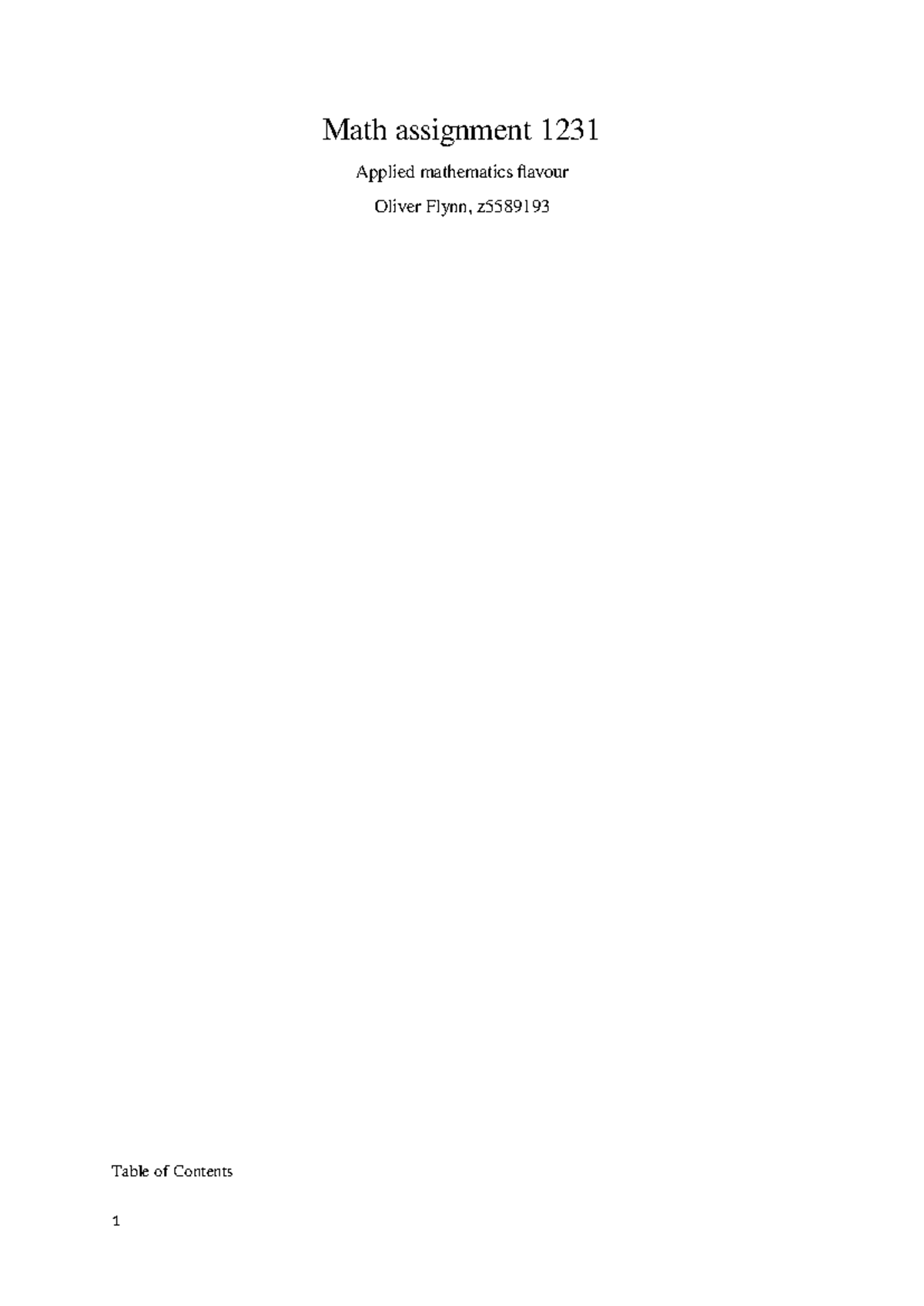 MATH 1231 assignment applied math flavour - Math assignment 1231 Applied mathematics flavour ...