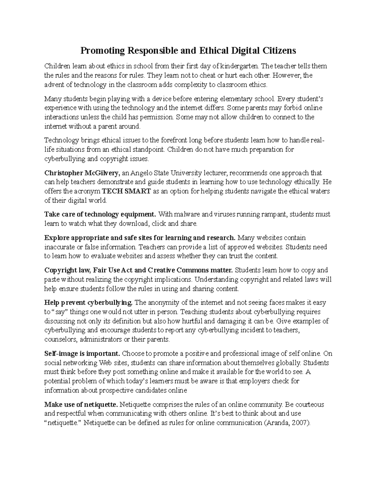 Promoting Responsible and Ethical Digital Citizens - The teacher tells ...