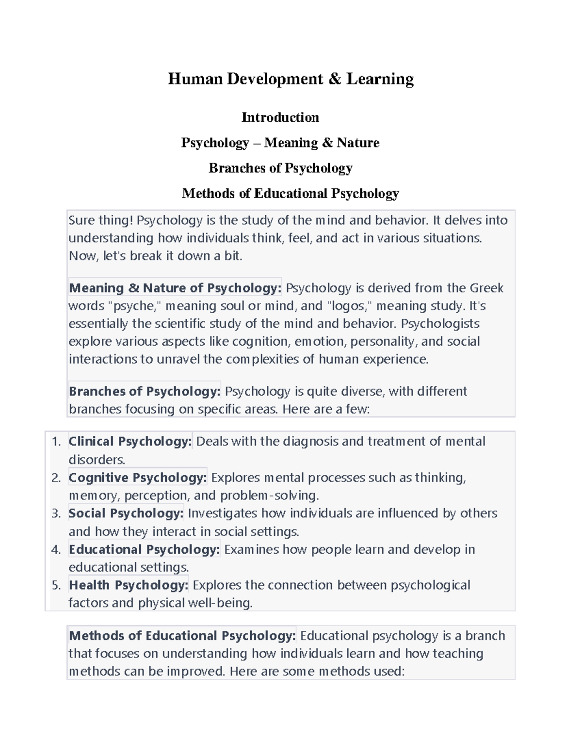 Human Development notes - Human Development & Learning Introduction ...