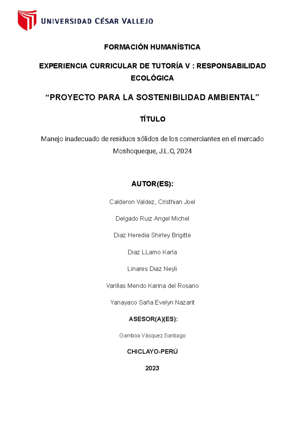 Informe de Tutoria V - FORMACIÓN HUMANÍSTICA EXPERIENCIA CURRICULAR DE TUTORÍA V ...