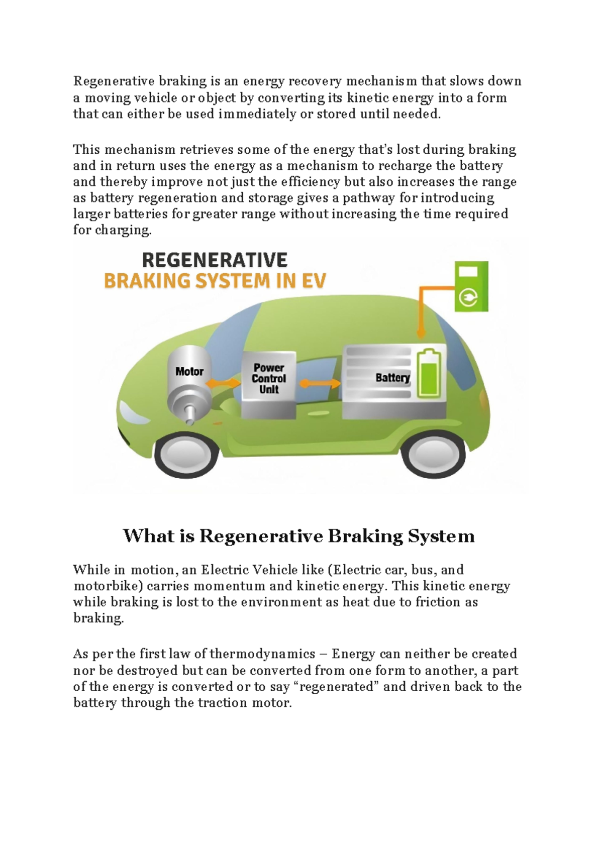 Breaking - lecture notes - Regenerative braking is an energy recovery ...