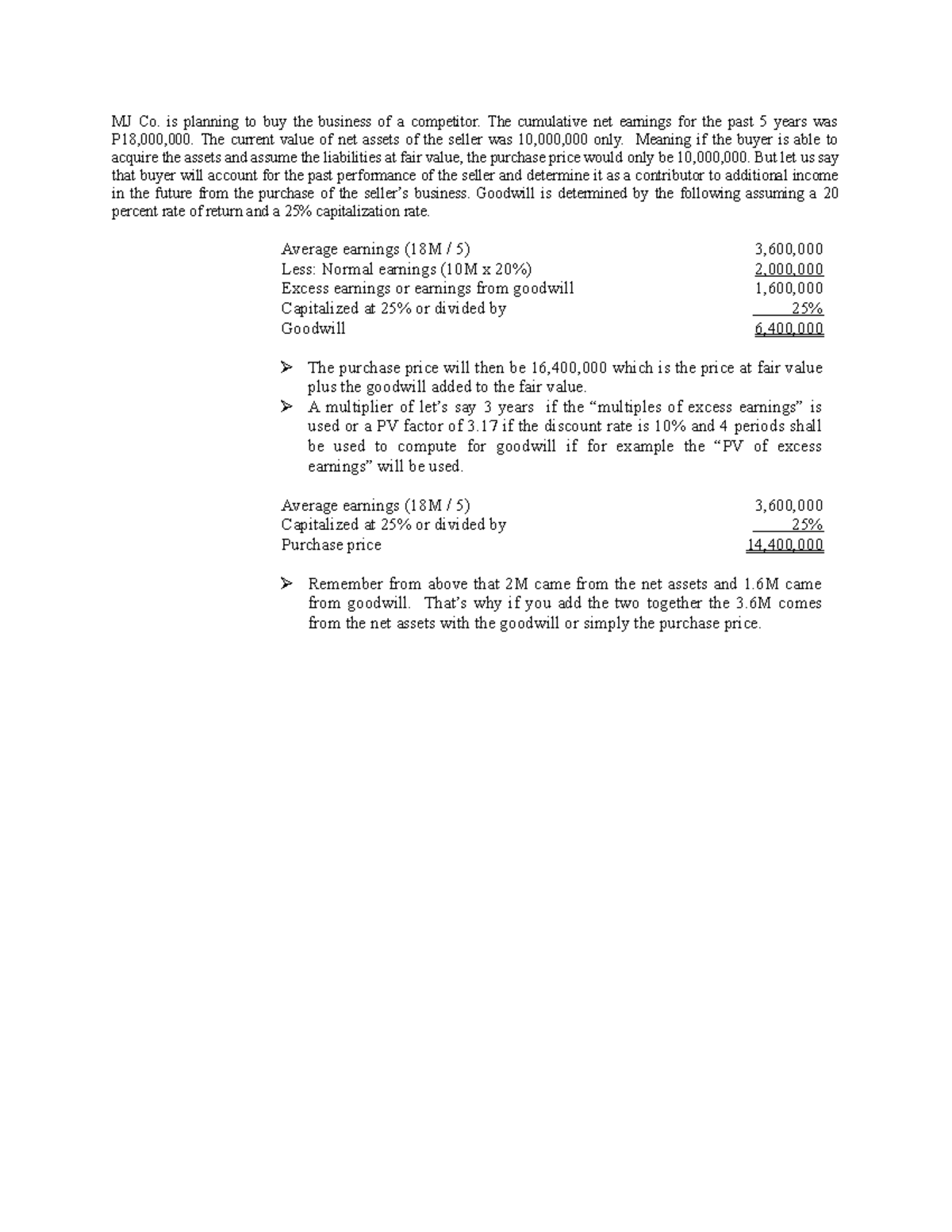 computation of goodwill- financial accounting and reporting - MJ Co. is ...