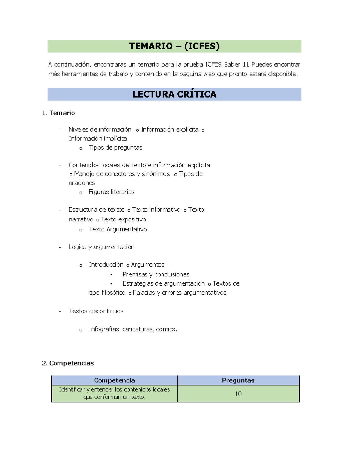 2. Temario - Icfes - TEMARIO – (ICFES) A continuación, encontrarás un temario para la prueba ...