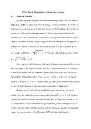 Task 4 C879 - First attempt - Task 4 A. Quadratic equations originated ...