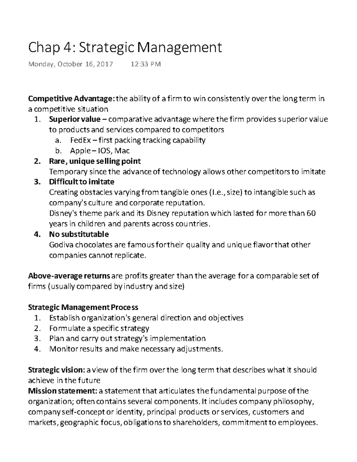 Chap 4 Strategic Management - Chap 4: Strategic Management Monday ...