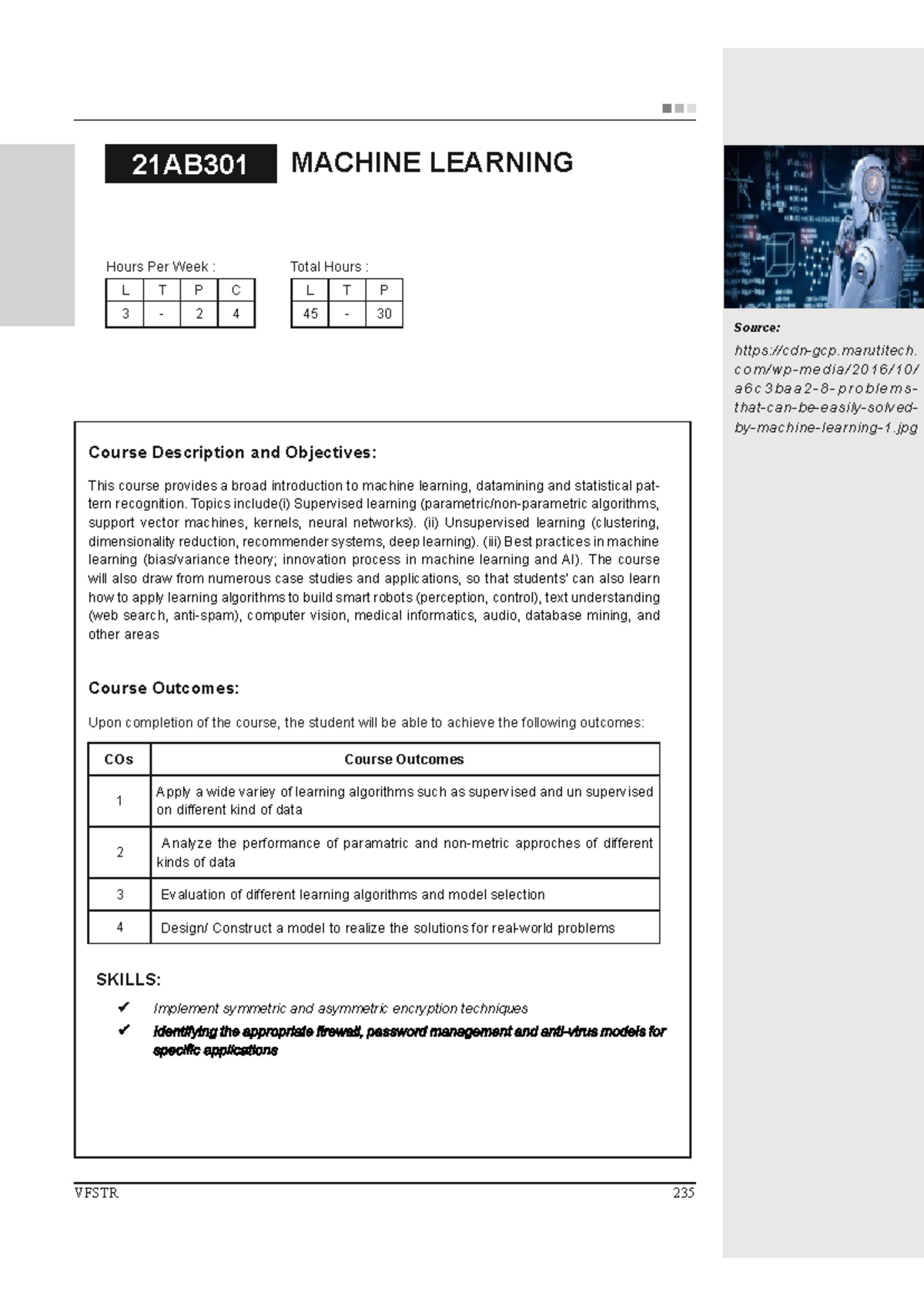 21AB301 - Notes - 21AB301 MACHINE LEARNING Hours Per Week : Total Hours ...